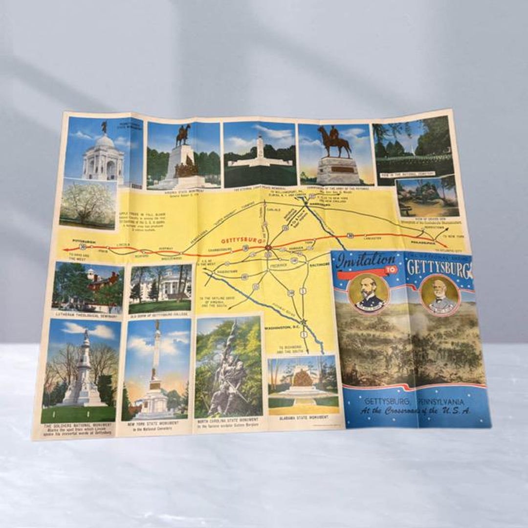 Vintage Gettysburg Travel Guide Brochure Ephemera Map Civil War PN ...