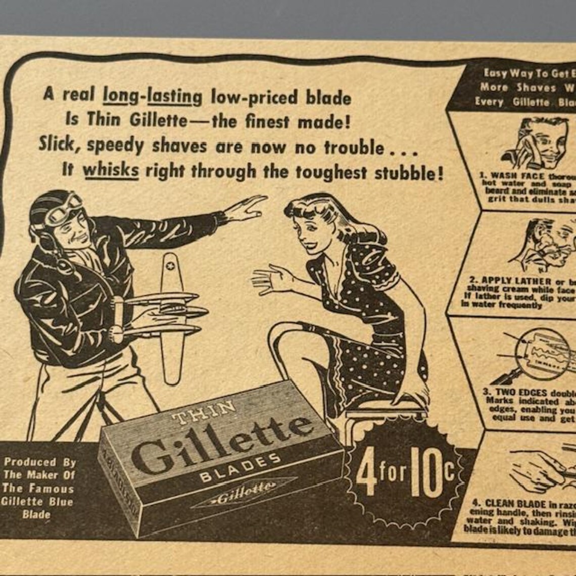 Vintage Print Ad 1943 Advertising WW2 WWII Adventure Magazine Gillette ...