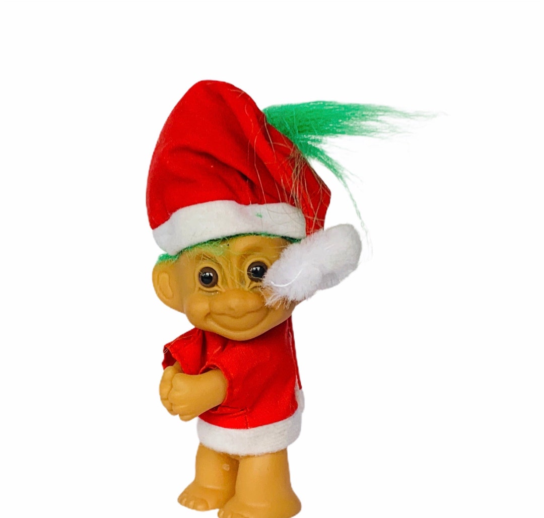 Russ Troll Vtg Holiday Christmas Toy Figure Gift Santa Elf Green Hair ...