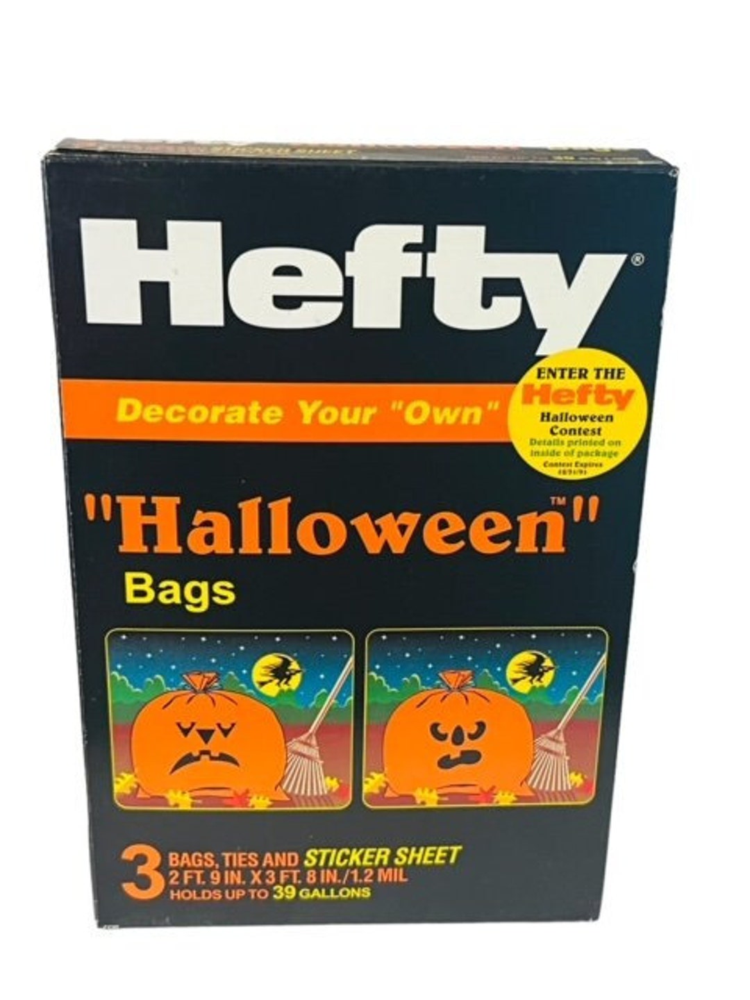 Halloween Pumpkin Hefty Trash Bags 1991 Vtg Yard Decor Box Witch Jack O ...