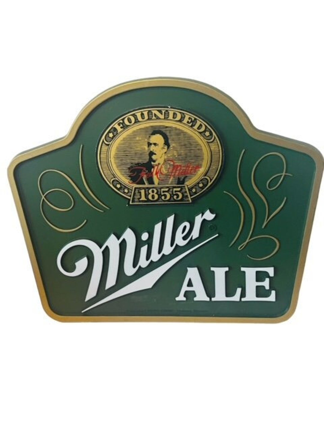 Miller Ale Beer Sign Founded 1855 Bar 9X8 KCS Green Gold Wall Plastic ...