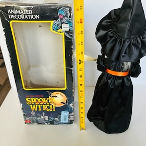 Halloween Spooky Witch Figure Vtg Battery Operated Box 15" Skull Broom ...