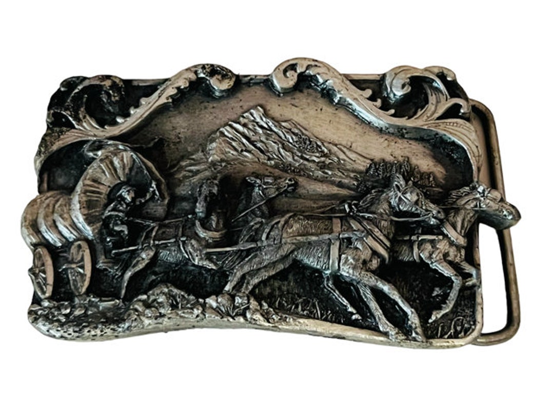 Belt Buckle Vtg Silver Pewter Brass Bergamot Siskiyou American West Stagecoach - Etsy