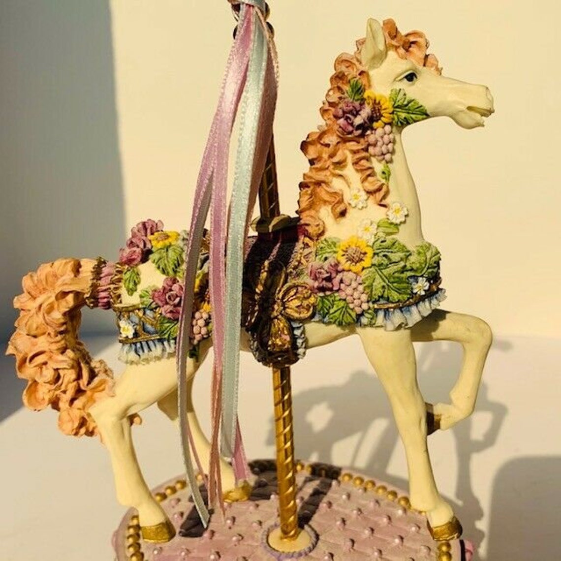 Carousel Horse Figurine Violet Purple Flower Floral Ribbon Hamilton ...