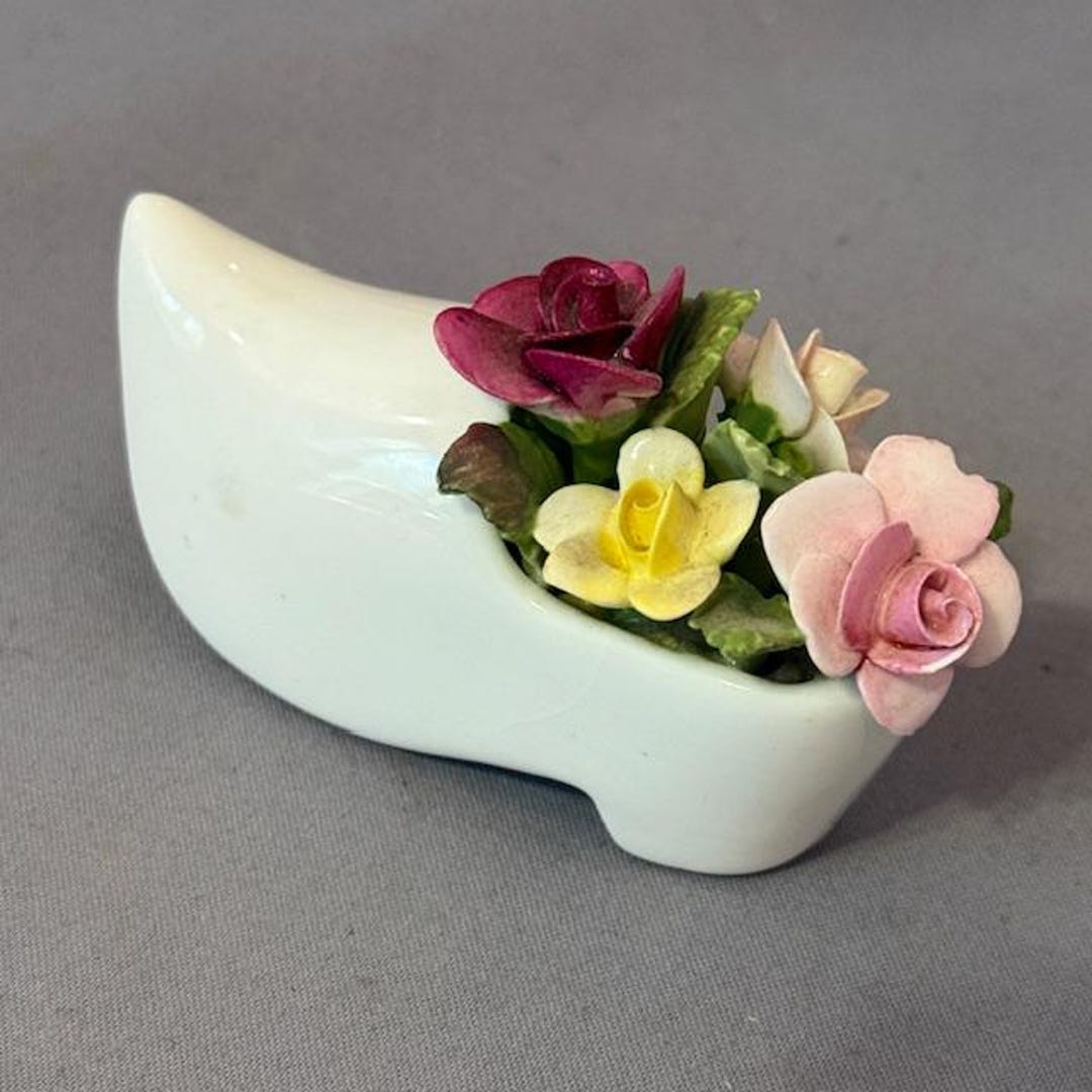 Vintage Shoe Coalport Porcelain Flowers Figurine Basket Staffordshire ...