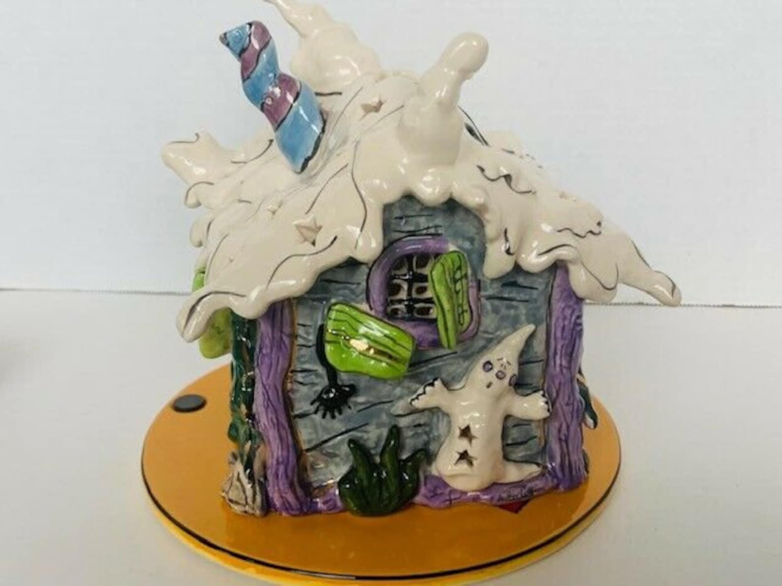 Blue Sky Pottery Figurine Cottage House Halloween Tea Light - Etsy