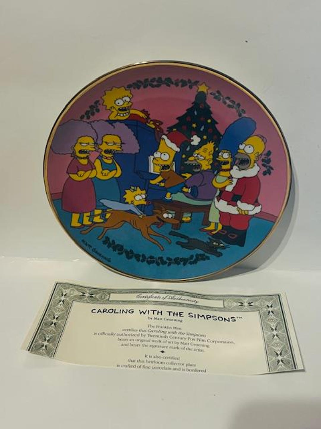 Simpsons Collector Plate Knowles COA Box Vtg Matt Groening Caroling ...