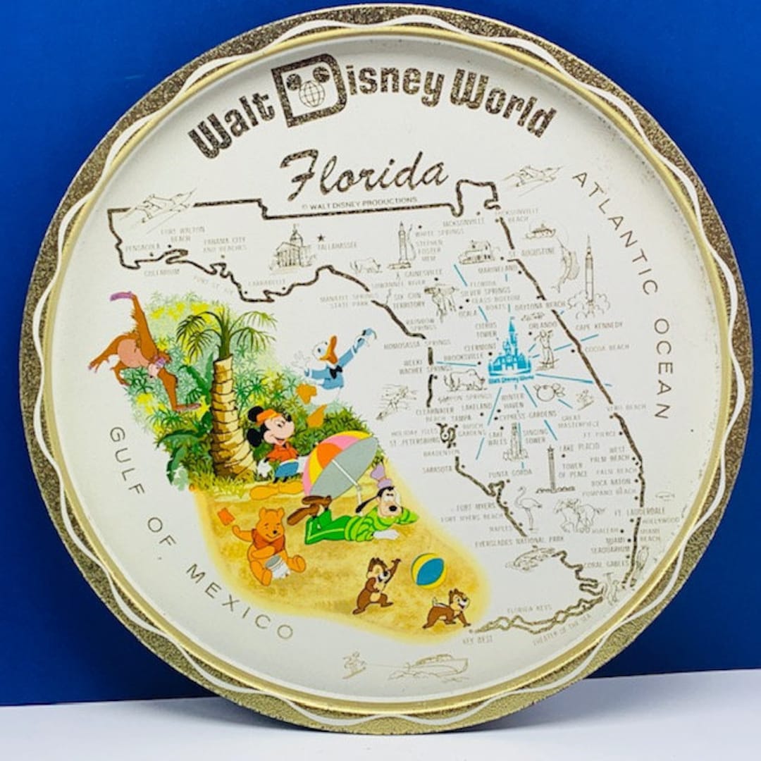 WALT DISNEY WORLD Tray Vintage Theme Park Souvenir Wall Home Decor ...