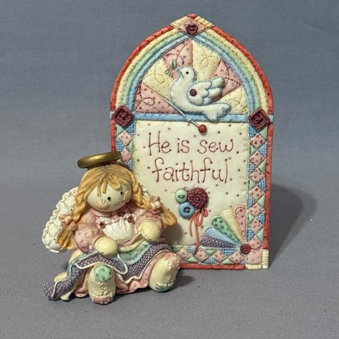 Vintage Hallmark Angel Figurine Christmas Sew Faithful Cuts as Prayer ...