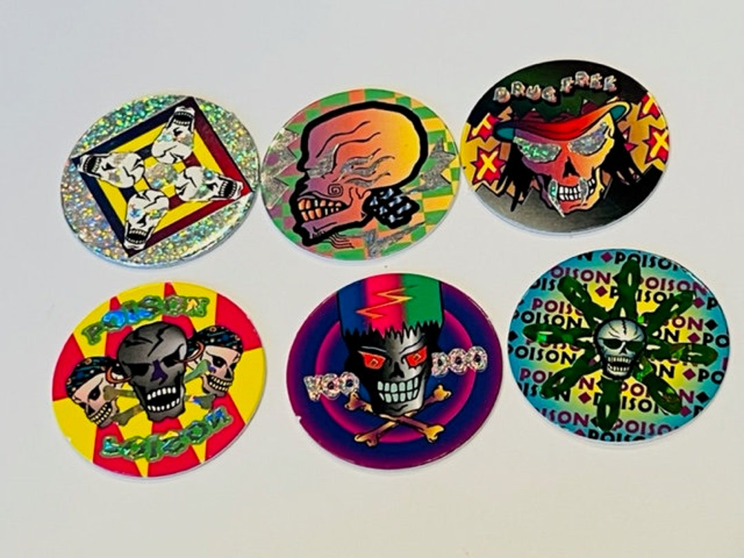 Poison Pogs Lot Slammer Milk Cap Game Vtg Skull Skeleton Punk Grunge ...