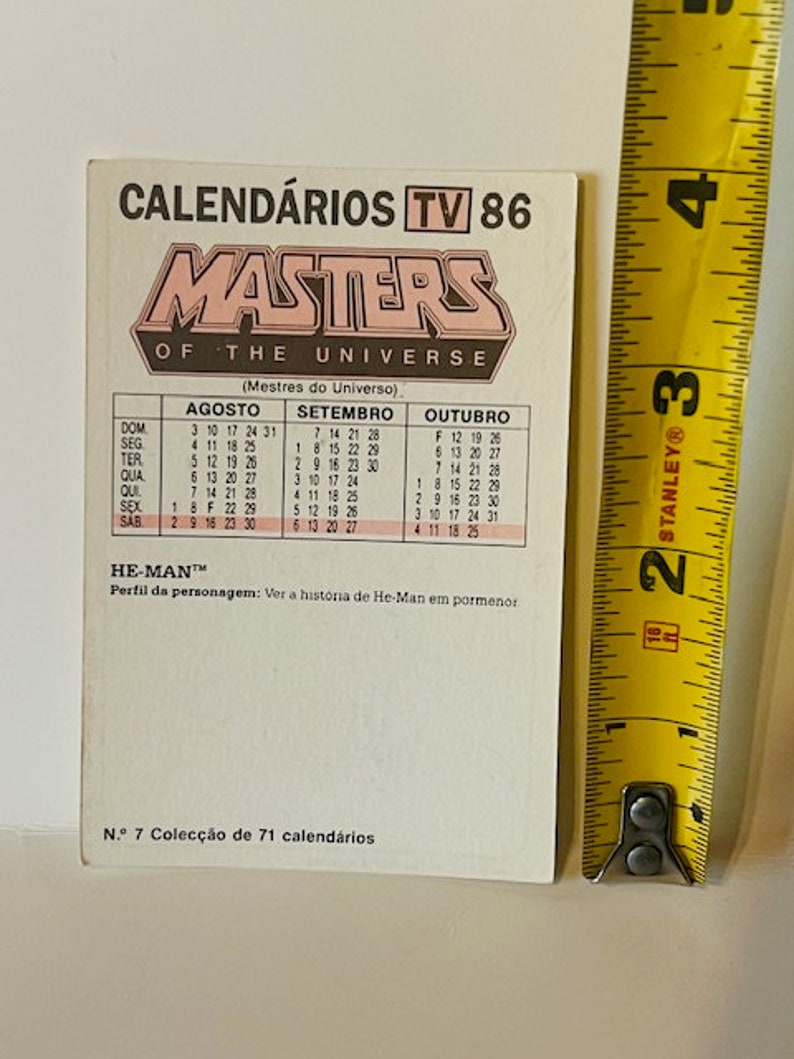 Masters of Universe Trading Card Calendar 1986 Mattel Calendarios ...