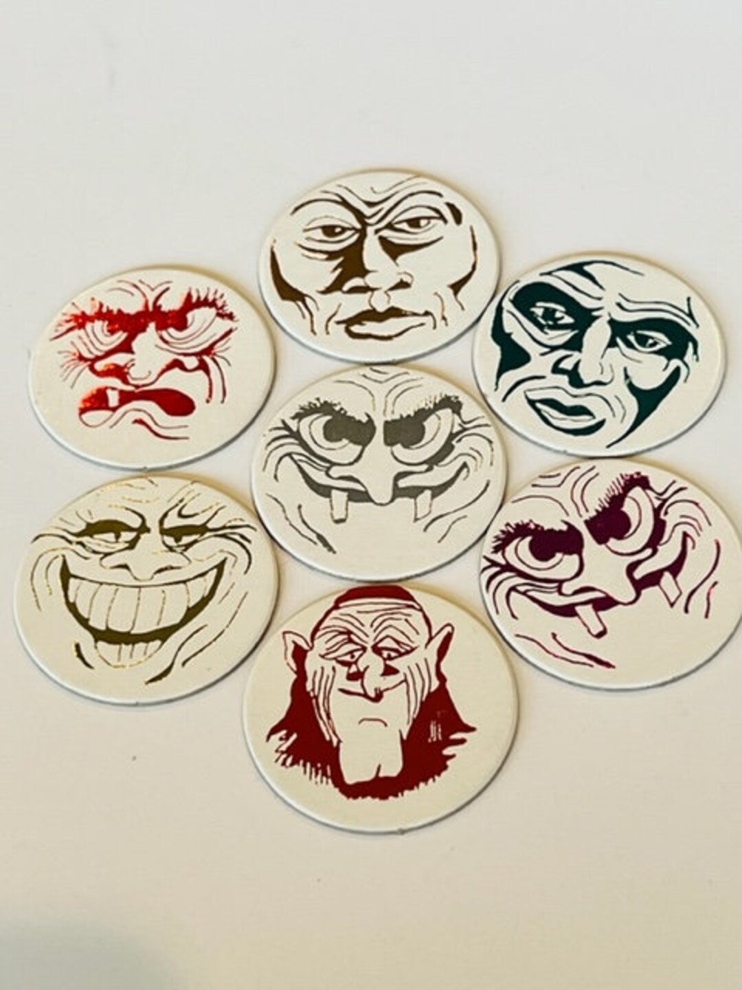 Monster Face Pogs Mixed Lot Slammer Milk Cap Game Poggs Vtg Fang Troll ...