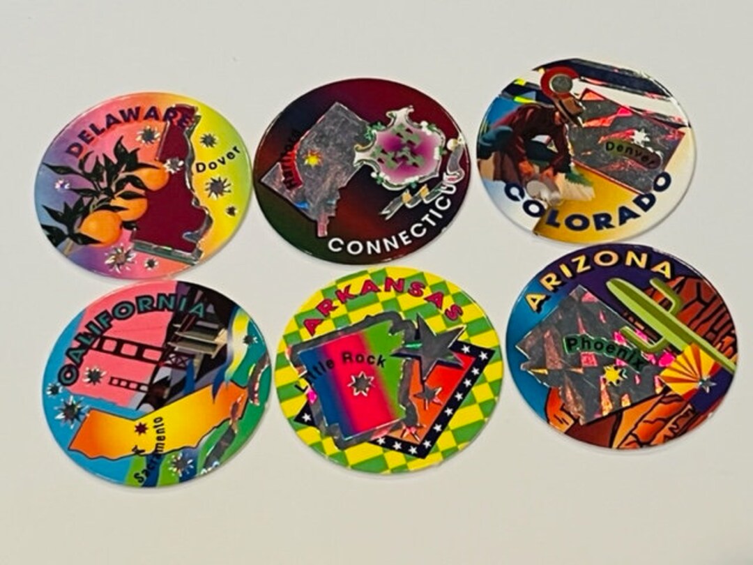 US States Pogs Lot Slammer Milk Cap Game Vtg California Arizona ...