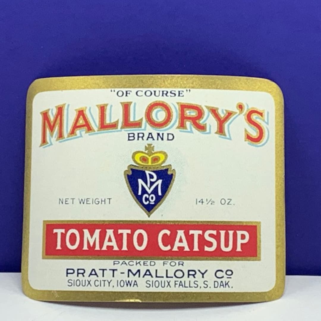 MALLORYS TOMATO CATSUP Ketchup Paper Ephemera Label Advertising Vintage ...