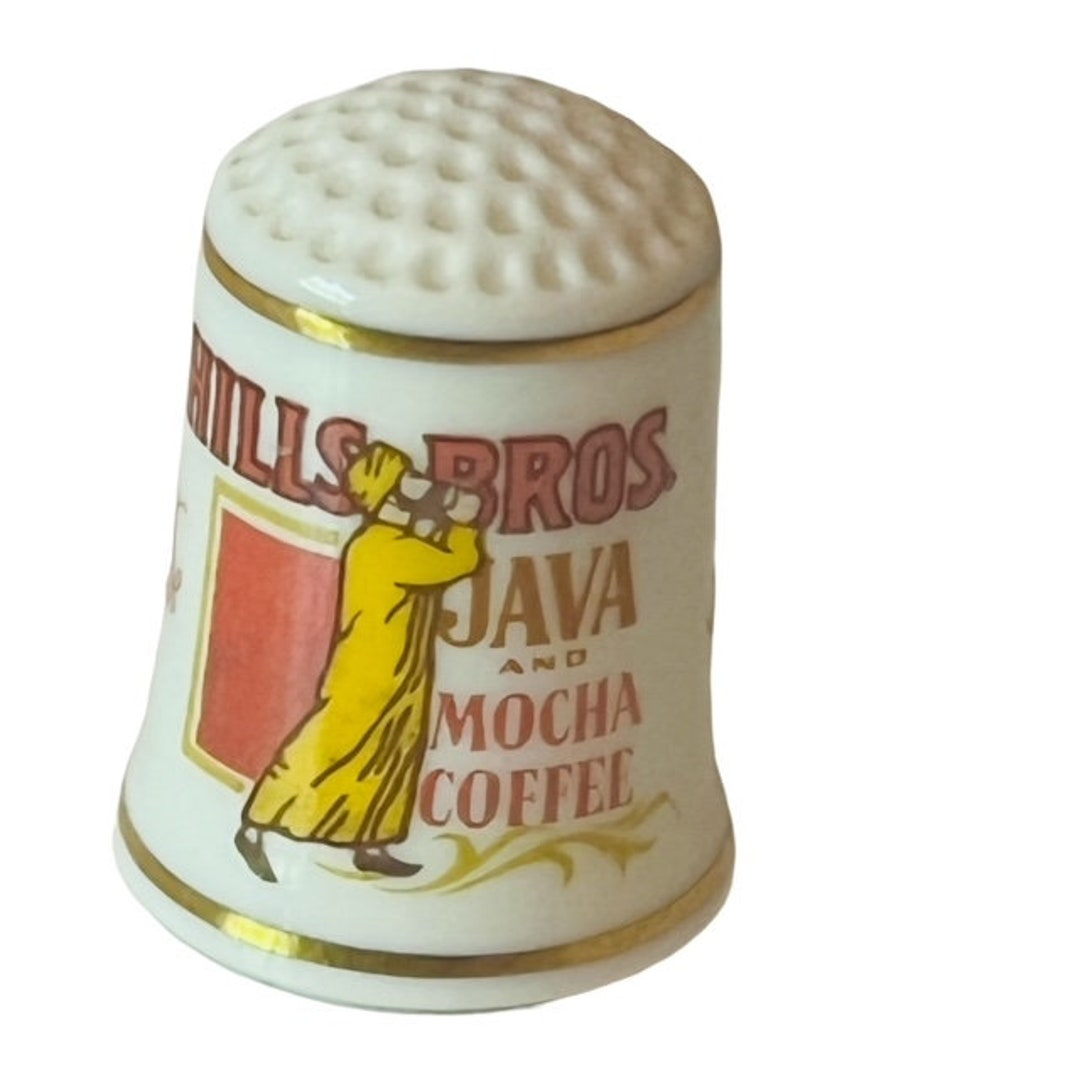 Franklin Mint Porcelain Thimble Figurine 1980 Advertising Hills Bros ...