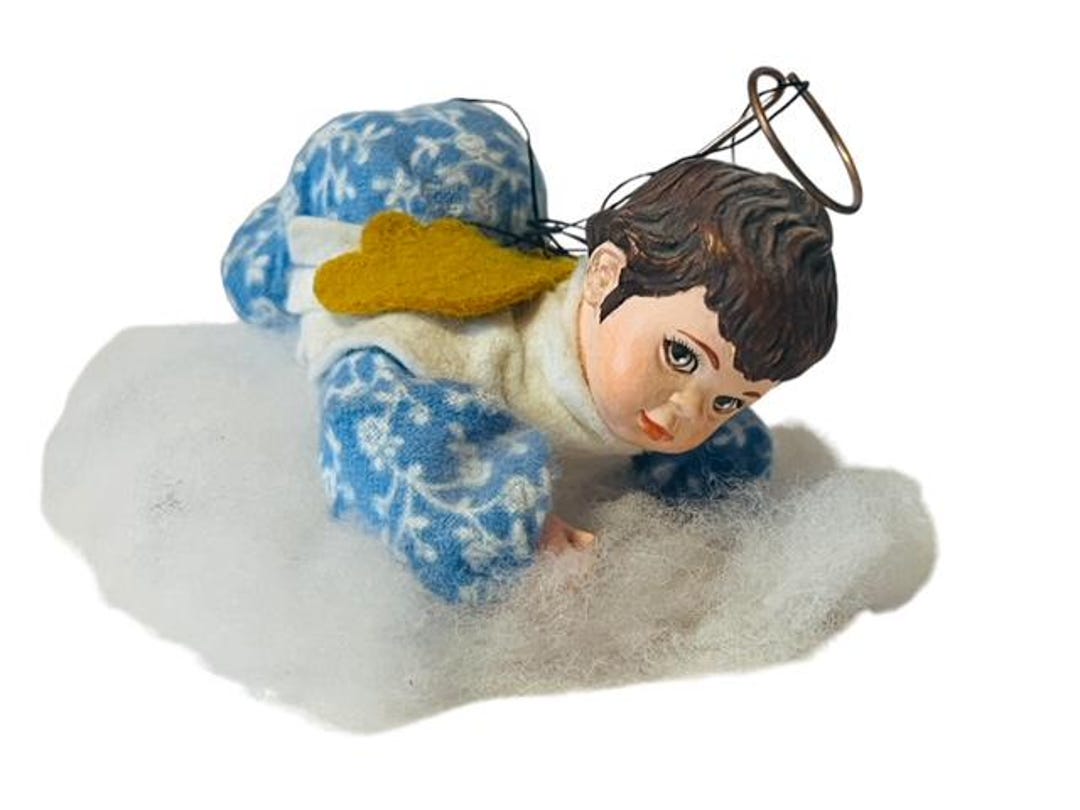 Simpich Christmas Ornament Holiday Blue Angel Halo Vtg Cloud Figurine ...