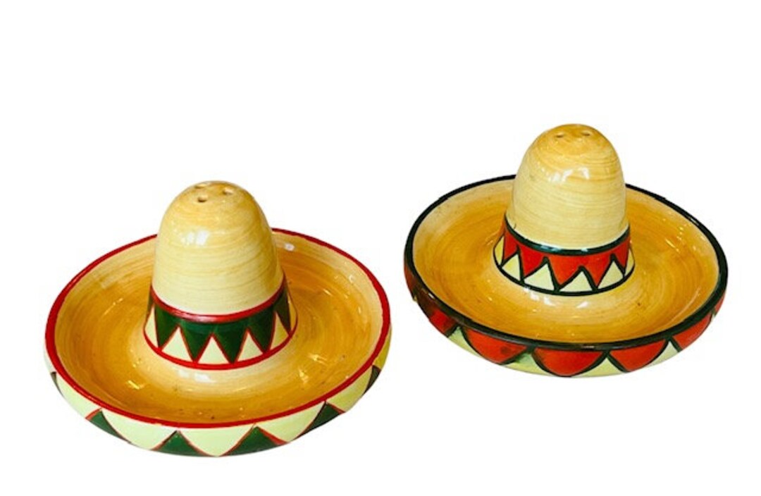 Salt Pepper Shakers Vtg Antique Figurines Mexican Fiesta Sombrero Hats ...