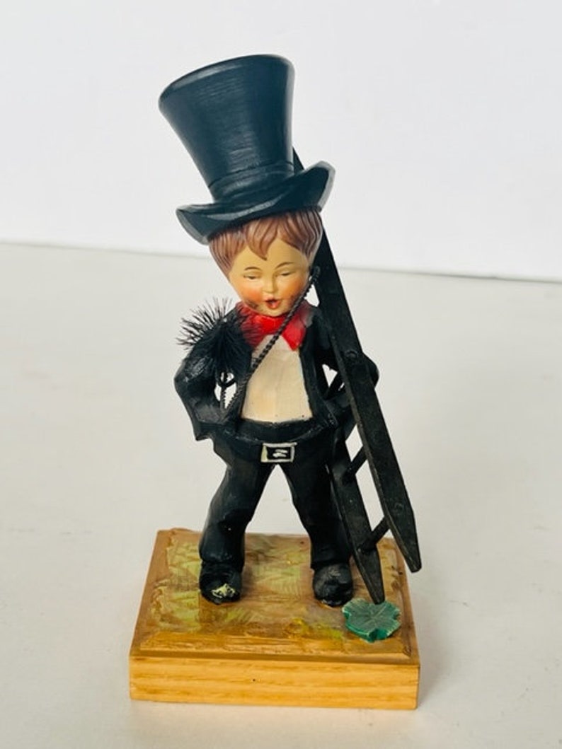 Black Forest Wood Carved Chimney Sweep Figurine Sculpture Ladder West ...