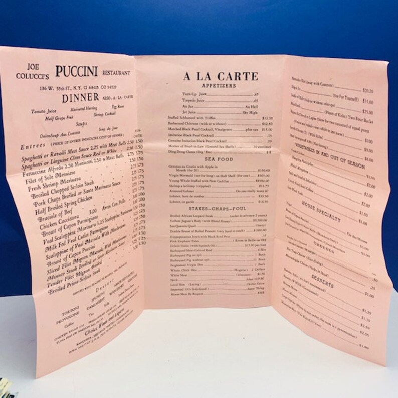 RESTAURANT MENU VINTAGE Paper Ephemera Collectible Vtg Mcm Joe - Etsy