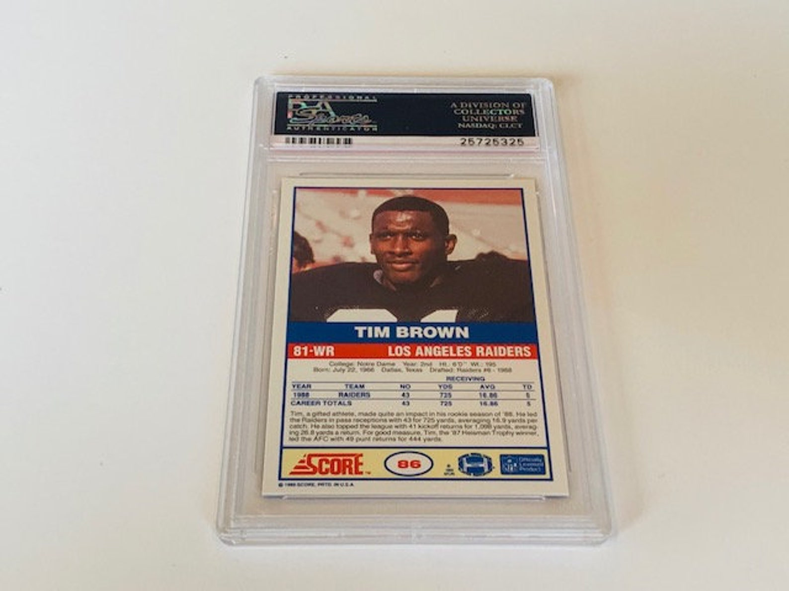 TIM BROWN ROOKIE 1989 Score 86 Rc Graded Psa Gem Mint 10 - Etsy