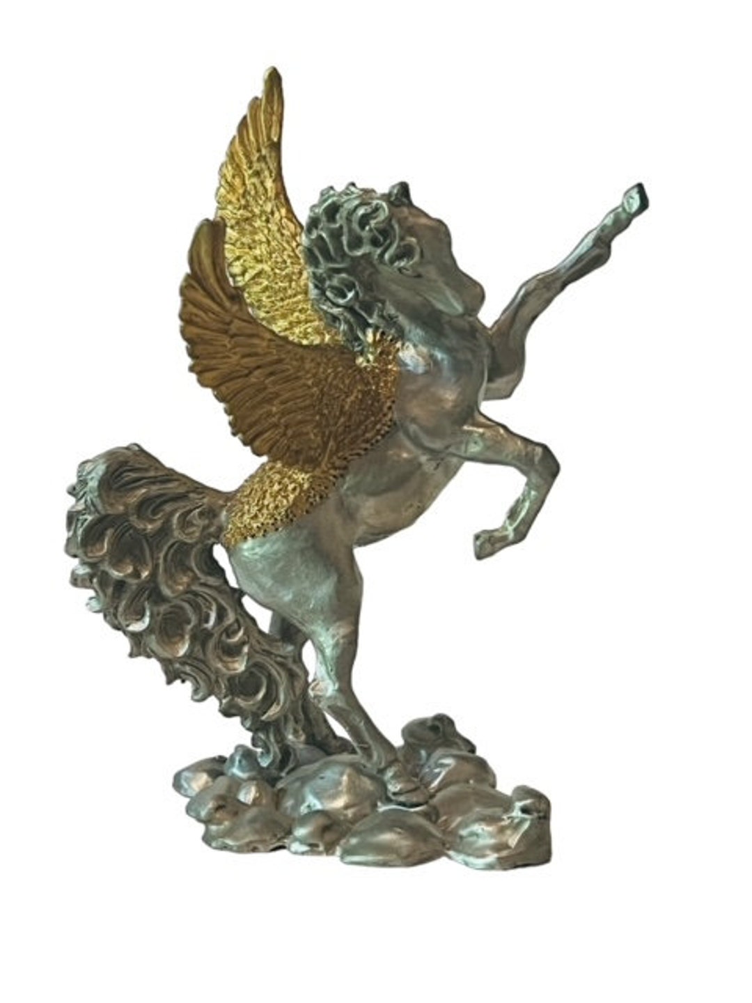 Unicorn Figurine Vtg Pegasus SIGNED Fantasy Wizard Pewter Comstock Gold ...