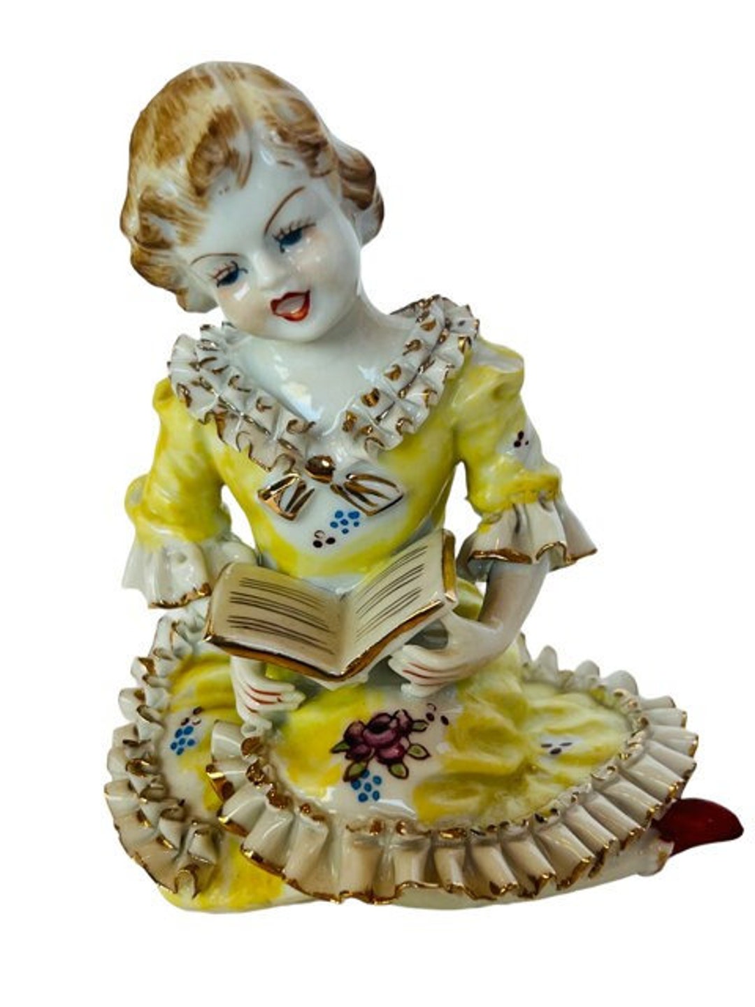 Orion Japan Antique Figurine Porcelain Vtg Victorian Art Deco Yellow ...
