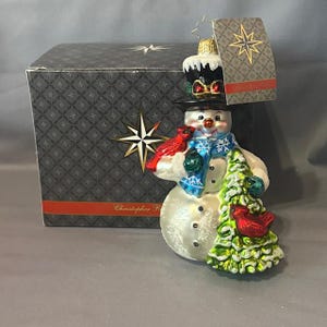 Vintage Christopher Radko Christmas Ornament Glass Snowman Evergreen ...
