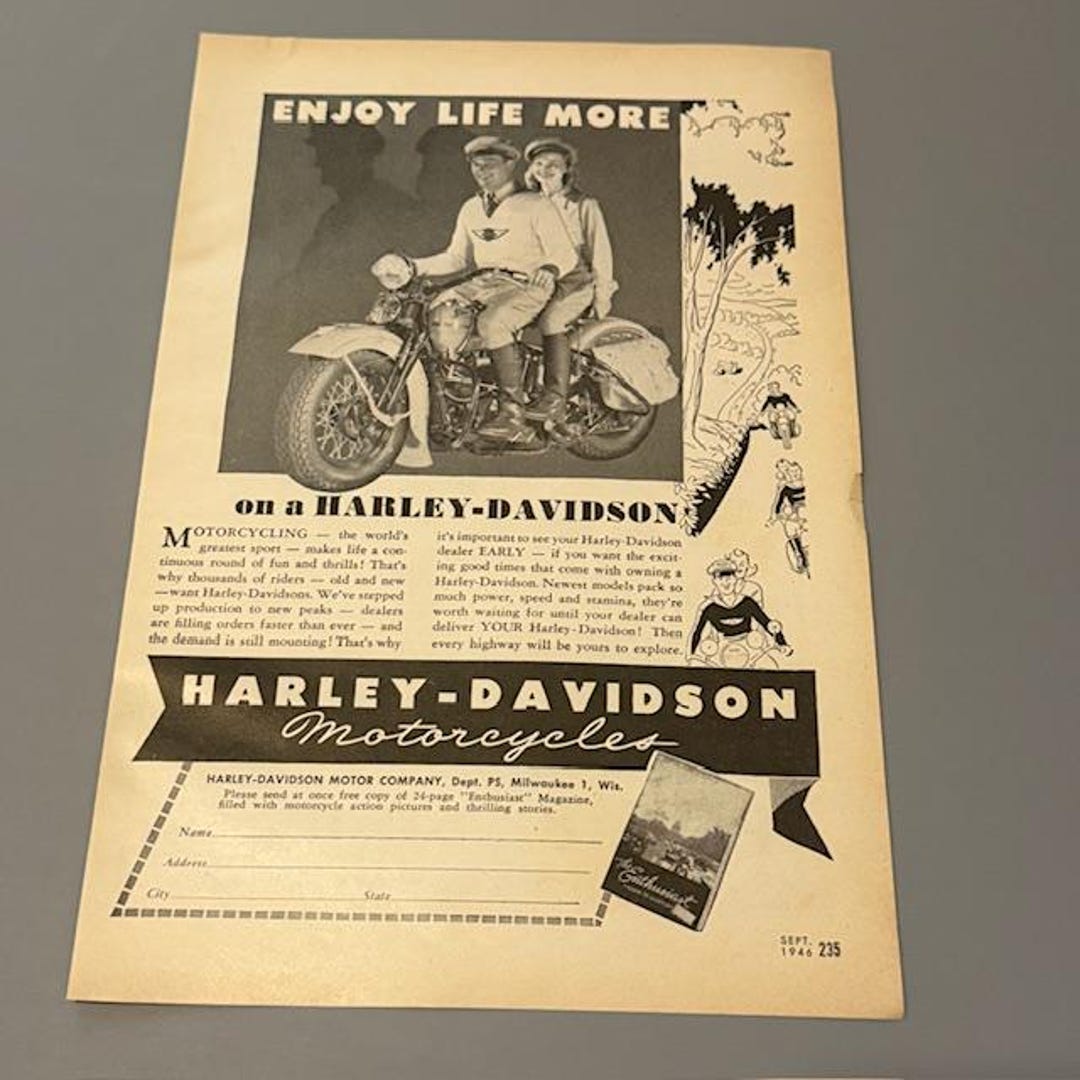 Vintage Print Ad 1946 Popular Science Magazine Harley Davidson ...