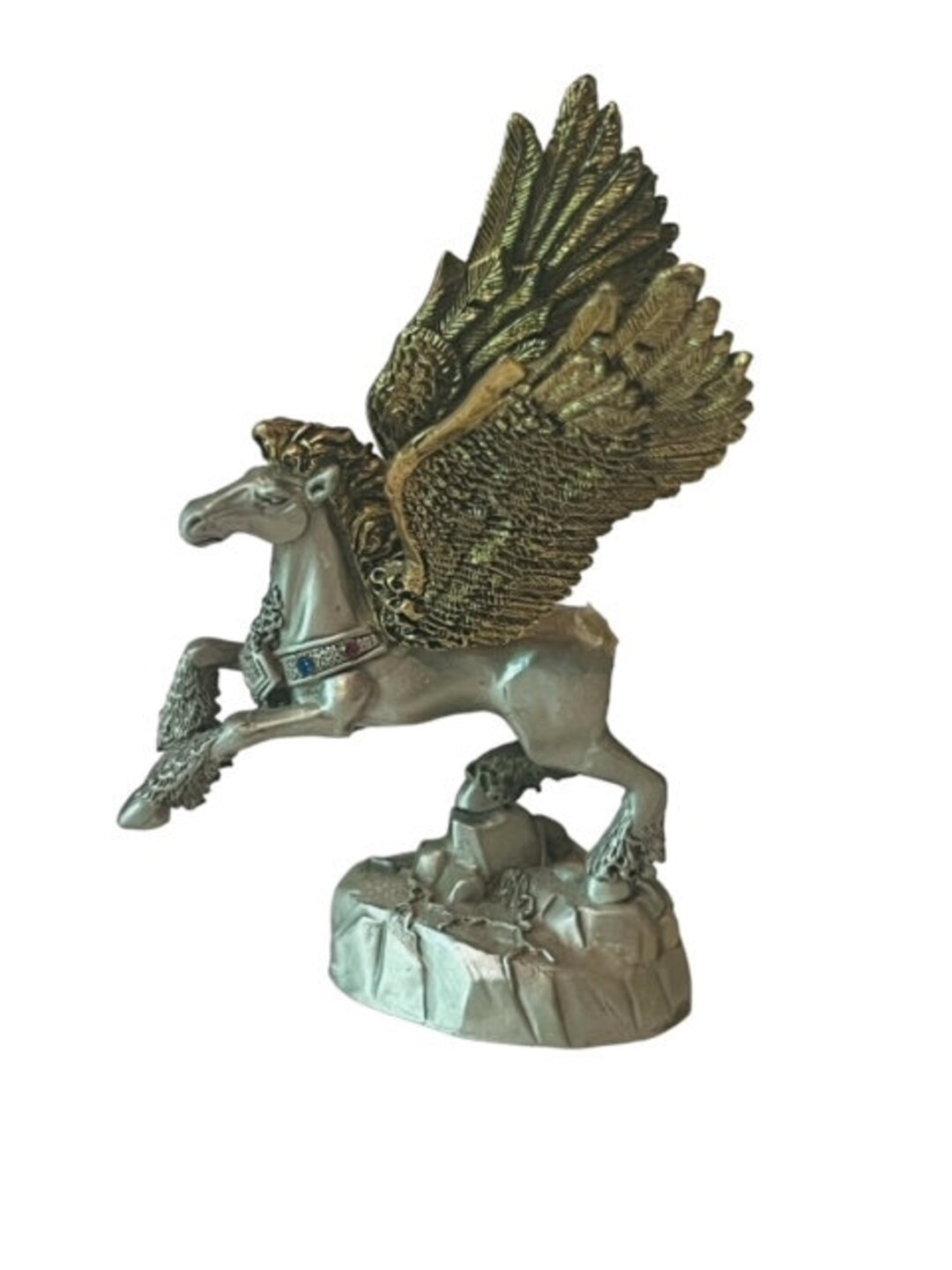 Unicorn Figurine Vtg Pegasus SIGNED Fantasy Wizard Pewter Gold Wing ...