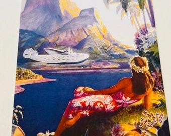 Hawaii Postcard Tiki Bar Surf Ephemera Post Card Island Art Hula Girl ...