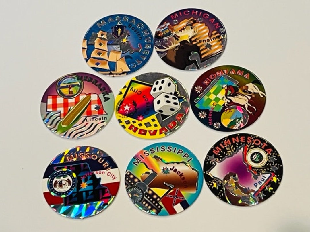 US States Pogs Lot Slammer Milk Cap Game Vtg Nevada Nebraska Michigan ...