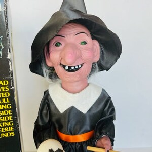 Halloween Spooky Witch Figure Vtg Battery Operated Box 15" Skull Broom ...