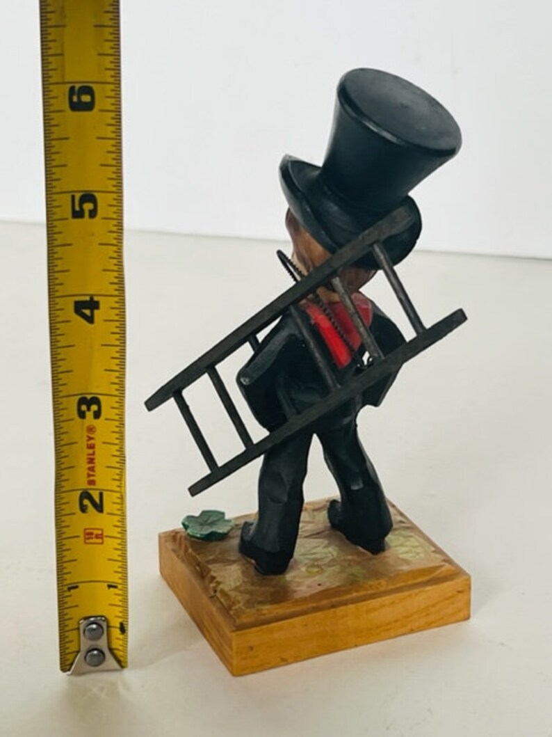 Black Forest Wood Carved Chimney Sweep Figurine Sculpture Ladder West ...