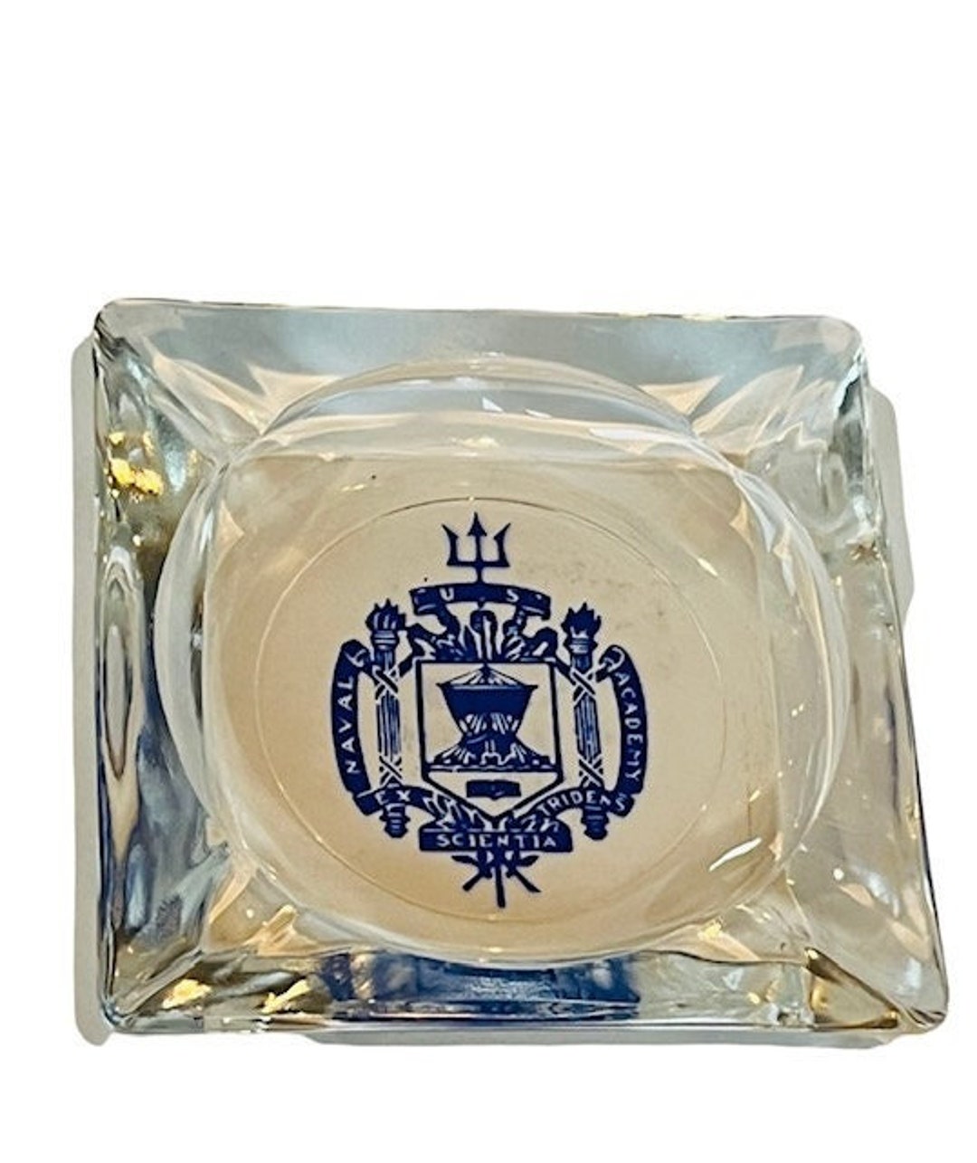 Glass Ashtray Scientia USN Naval Academy US Ash Tray Military Navy Vtg ...