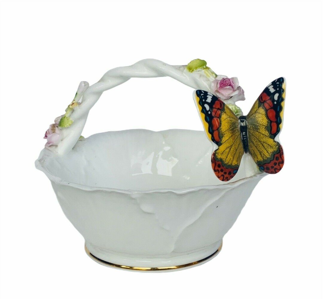 Maruri Porcelain Basket Enesco Figurine Butterfly Butterflies Bowl ...