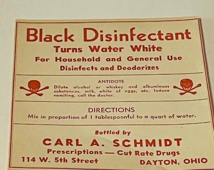 Drug Store Pharmacy Apothecary Label Advertising Disinfectant Dayton ...
