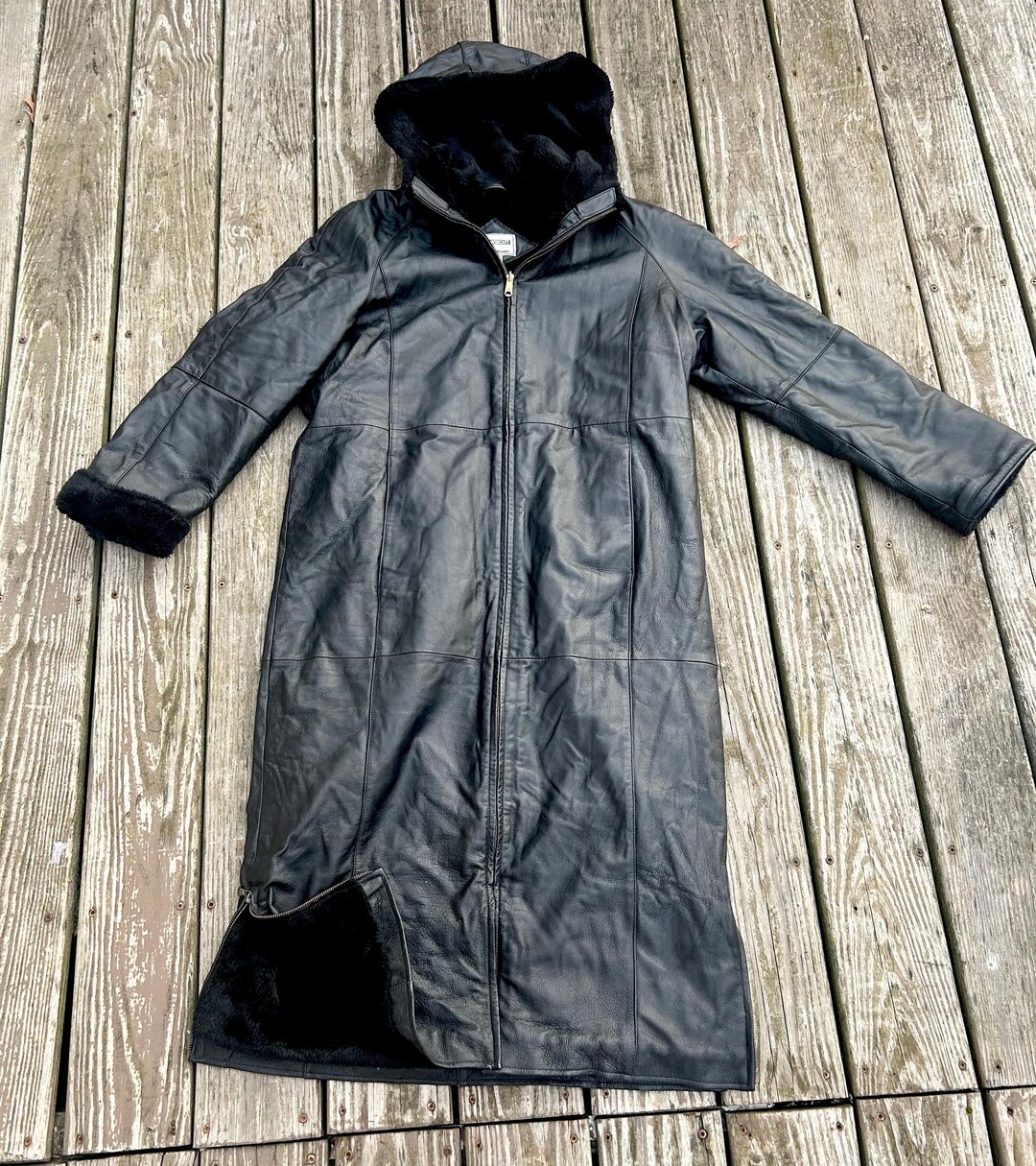 Fitz Wright Long Leather Fall/winter Coat With Faux Fur Lining - Etsy