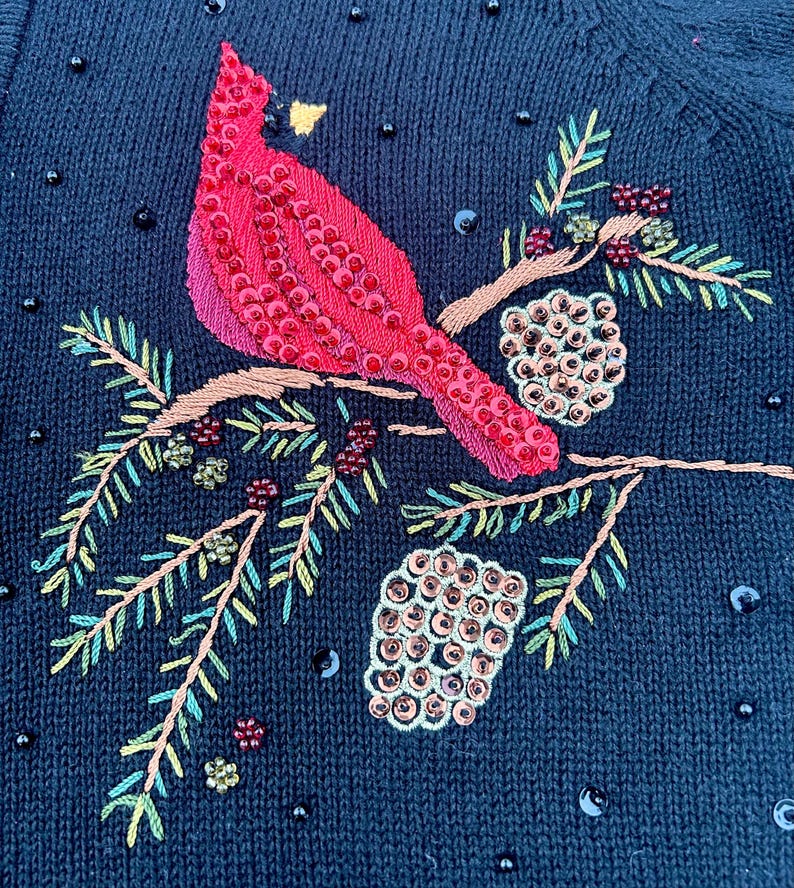 Vintage Christmas Holiday Embroidered Cardinals Cardigan Sweater by the ...