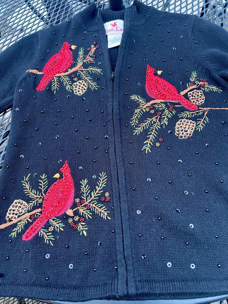 Vintage Christmas Holiday Embroidered Cardinals Cardigan Sweater by the ...