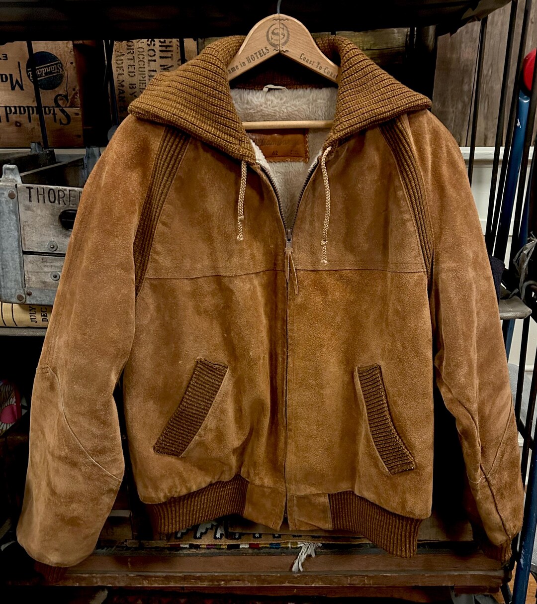 Vintage William Barry Brown Suede Bomber Jacket With Shearling Lining ...