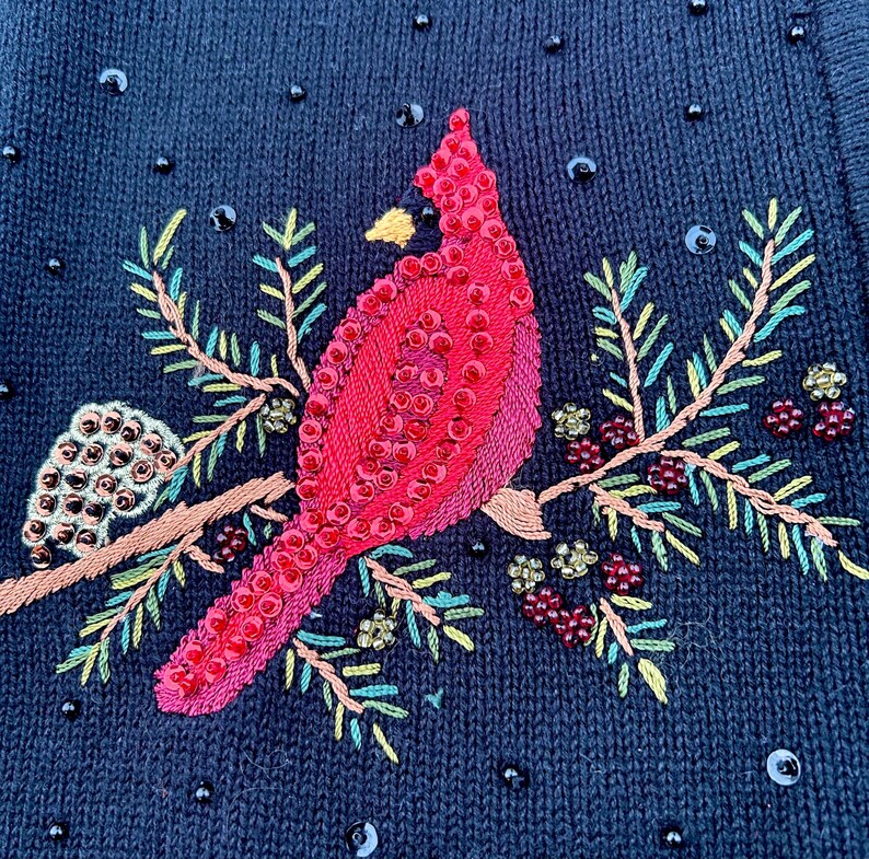 Vintage Christmas Holiday Embroidered Cardinals Cardigan Sweater by the ...