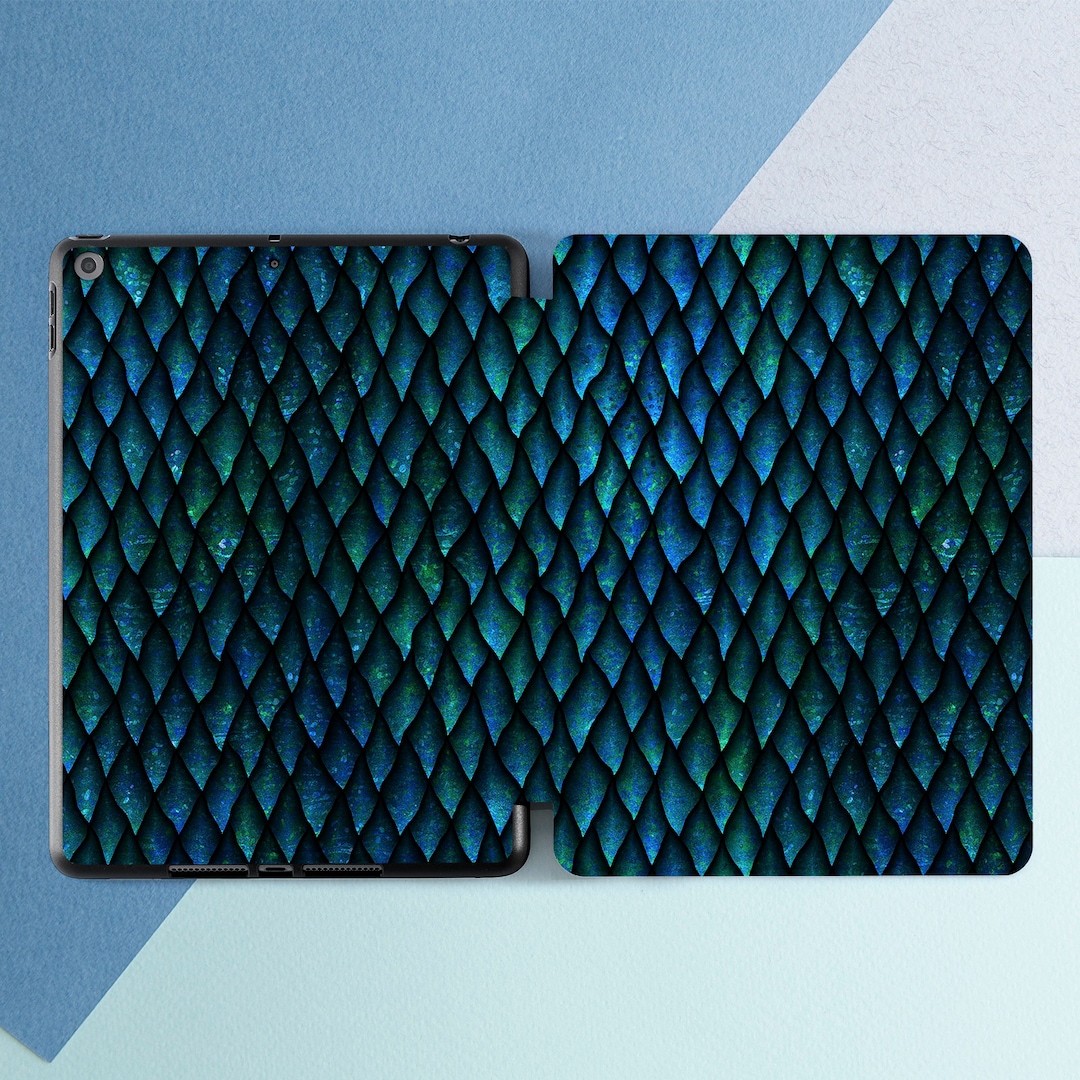 Dragon Scale Print iPad Case Blue Green iPad Case Pencil iPad Case With ...