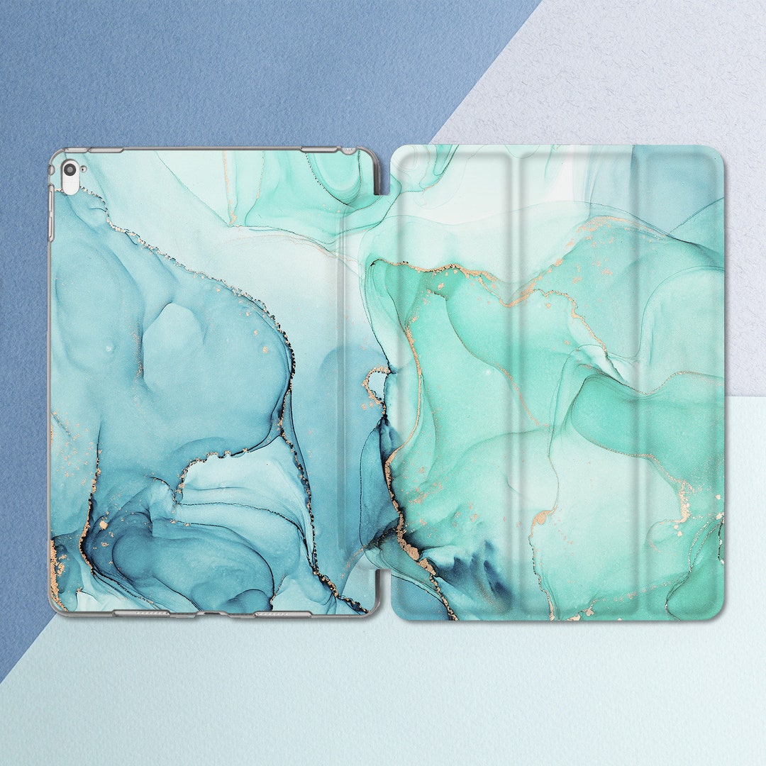 Light Blue Art Watercolor Art Blue Marble Teal Stone iPad Case Elegant ...