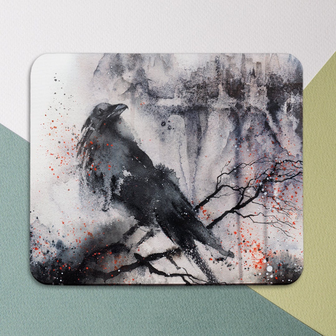 Buy Black Raven Art Mousepad Bird Mousepad Gothic Mousepad Tree ...