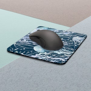 Mousepad Dark Blue Ocean Watercolor Jelly Fish Mousepad Sea Mousepads ...