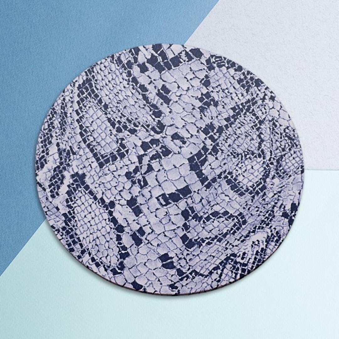 Snake Skin Print Light Blue Gray Print Desk Pad Mouse Mat Round Mouse ...