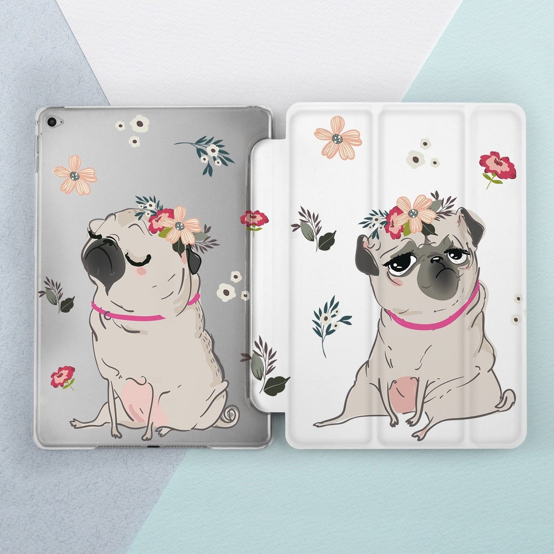 Dog iPad Case Pug Cute Animal Girl Pug Lover Flowers Kids Floral Pretty ...