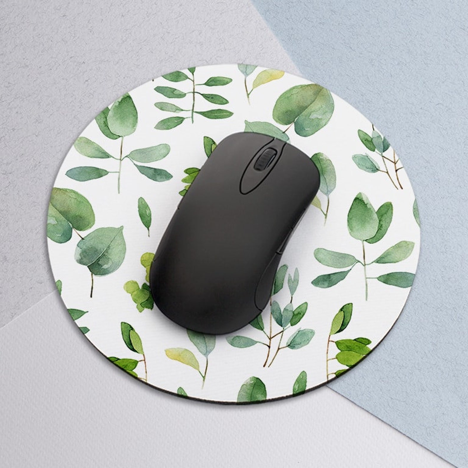 Green Leaf Mouse Pad Leaves Mouse Pad Round Mousepad Office | Etsy