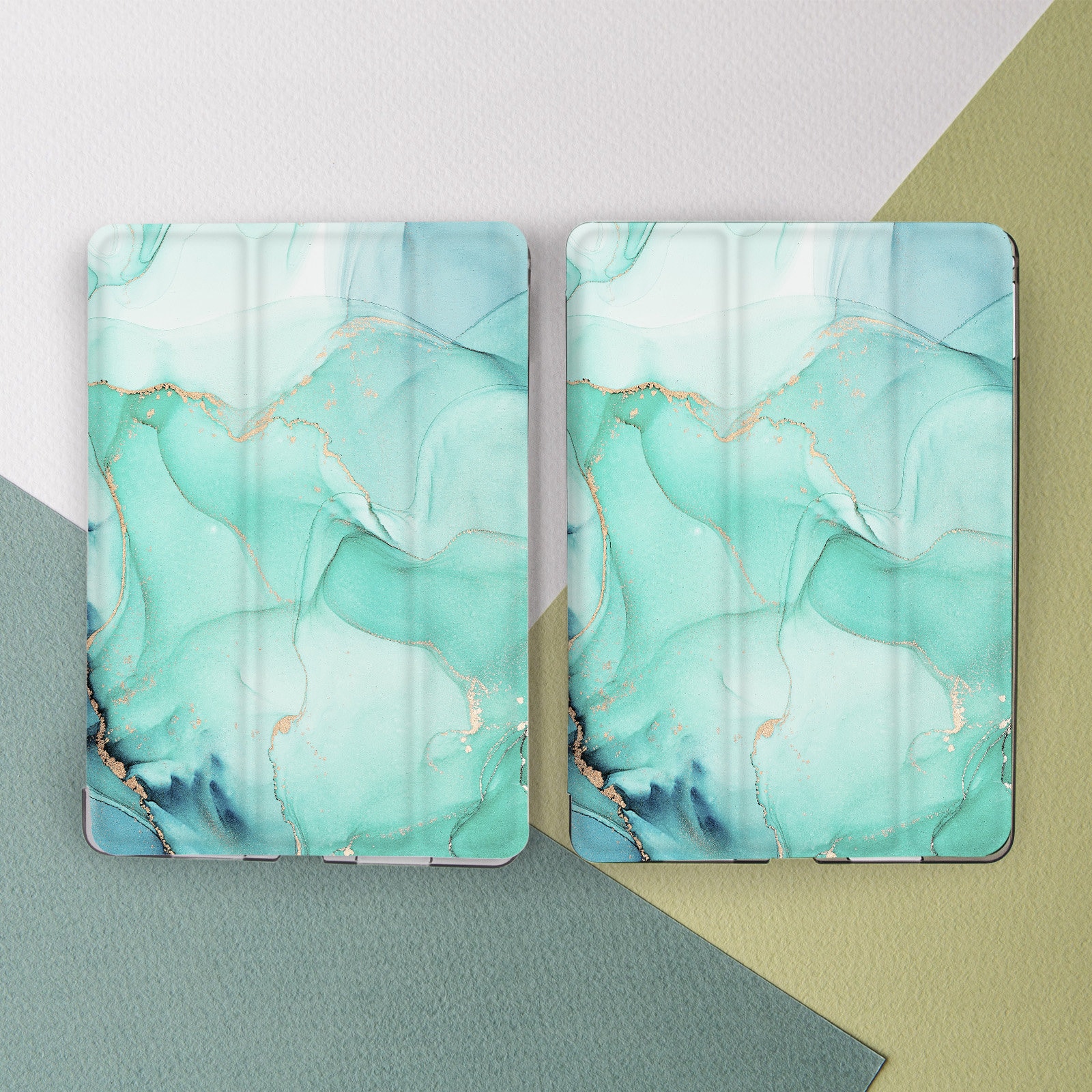 Light Blue Art Watercolor Art Blue Marble Teal Stone iPad Case Elegant ...