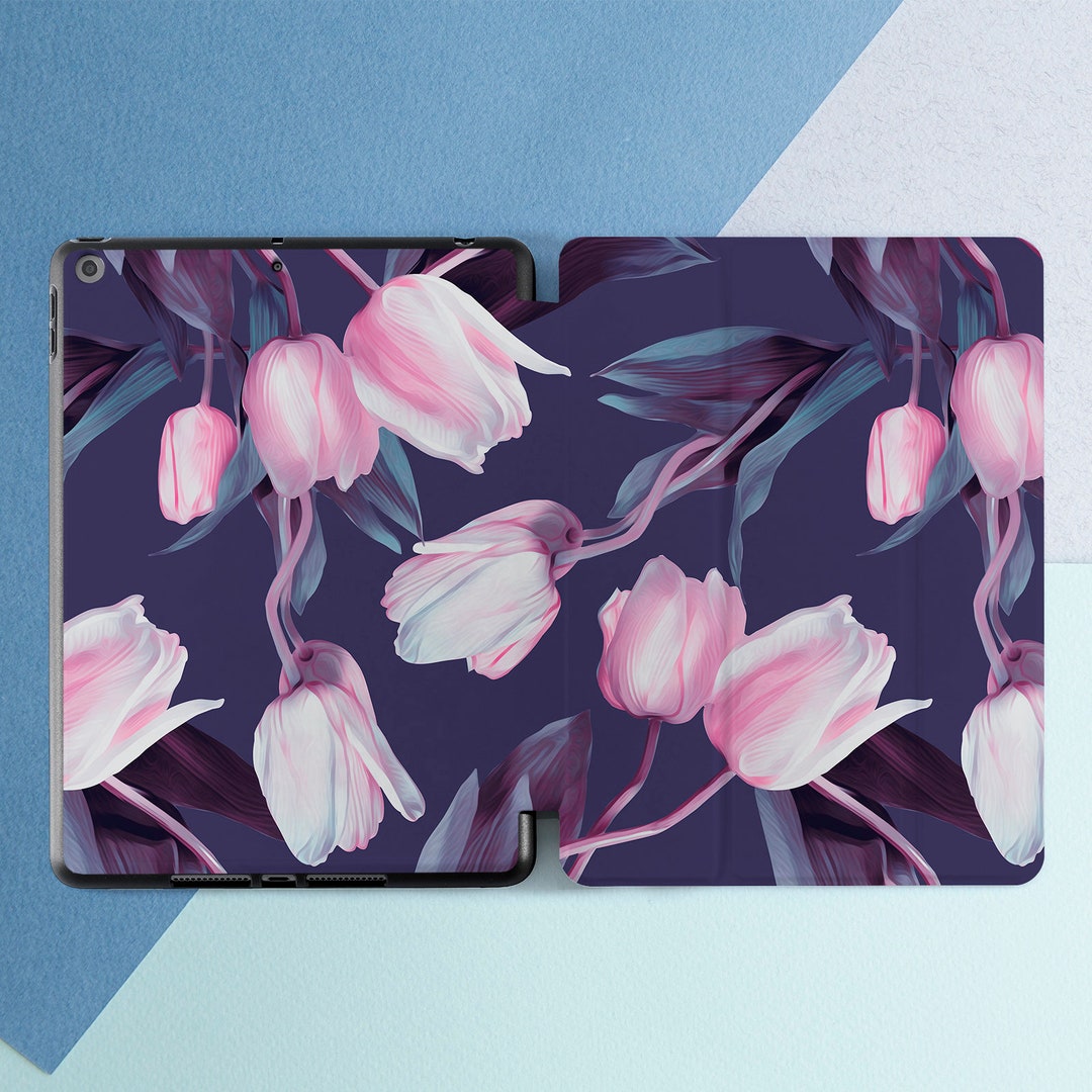 IPad Case Tulip White Light Pink Flower iPad Case Stand iPad Case With ...